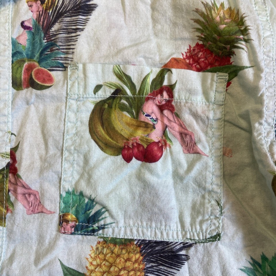 On The Byas Hawaiian Shirt Hula Pin-Up Girls Bikini Aloha Mint Green Sz ...