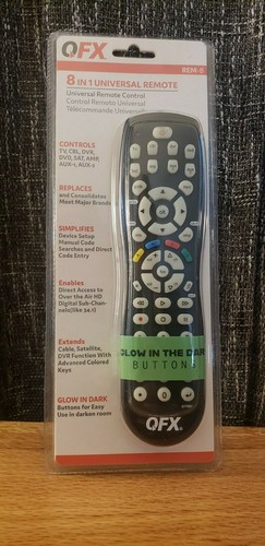 QFX REM-8 8-in-1 Universal Remote with Glow-in-the-Dark Buttons new -B ...