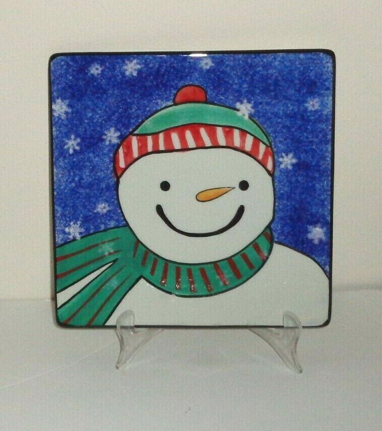 Oneida Snowman Smiles Blue Square Salad Plate 8" Earthenware | eBay