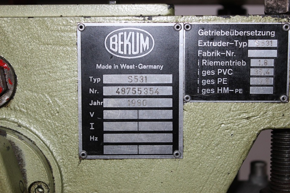 Extruder BEKUM Plastic Machine - Type S-531 Model 48755354 | eBay