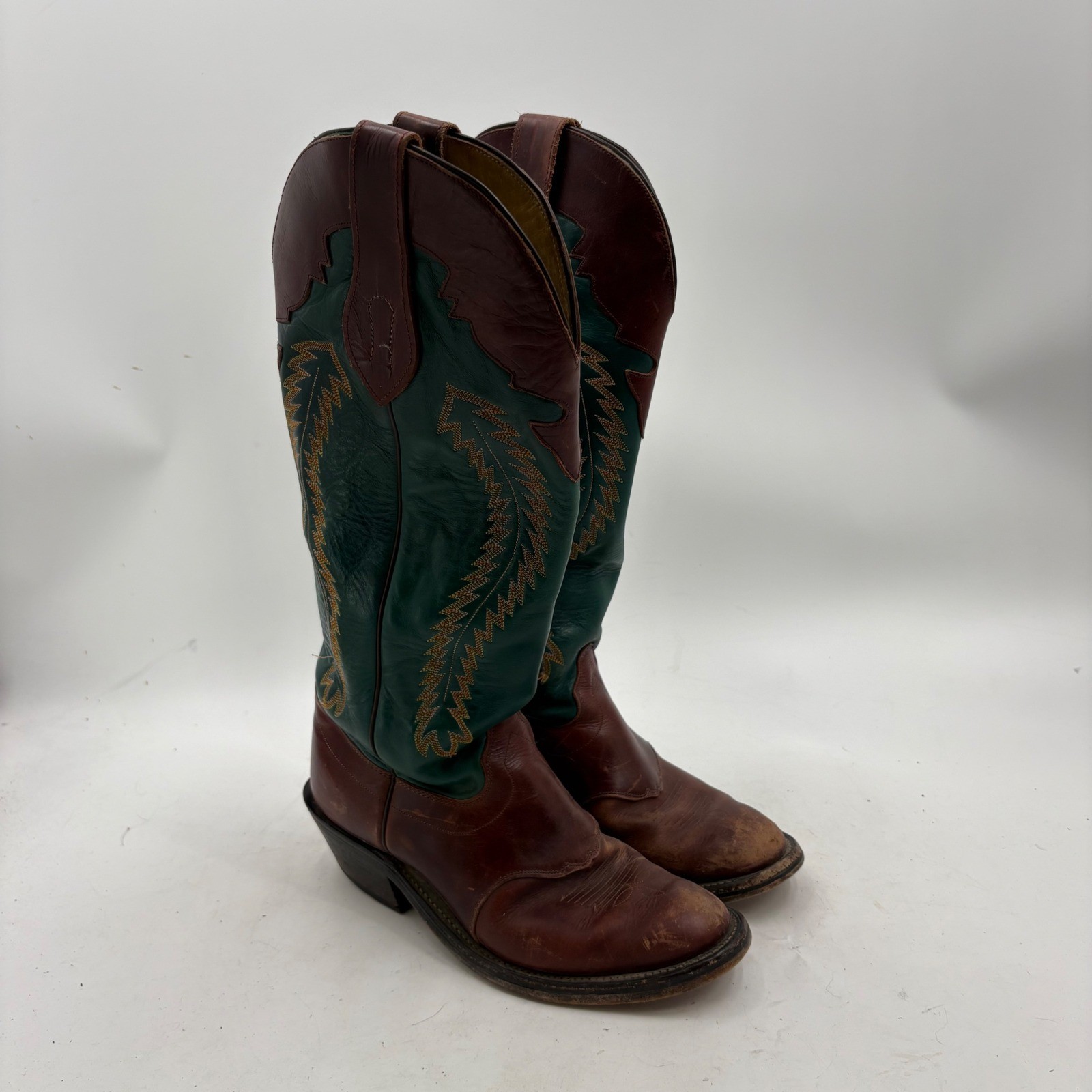 Olathe Boots Mens 9 D Western Cowboy Green Burgundy Tall 2212 Made in ...