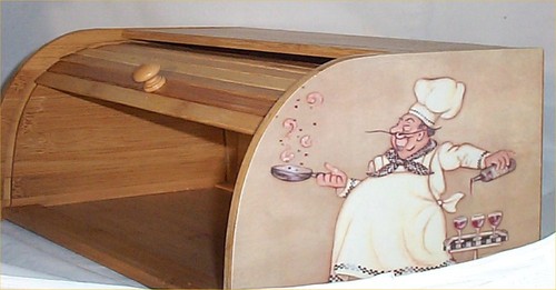 Fat Chef Bread Box Bamboo Wood Country Farm Kitchen Roll Top Lodge ...