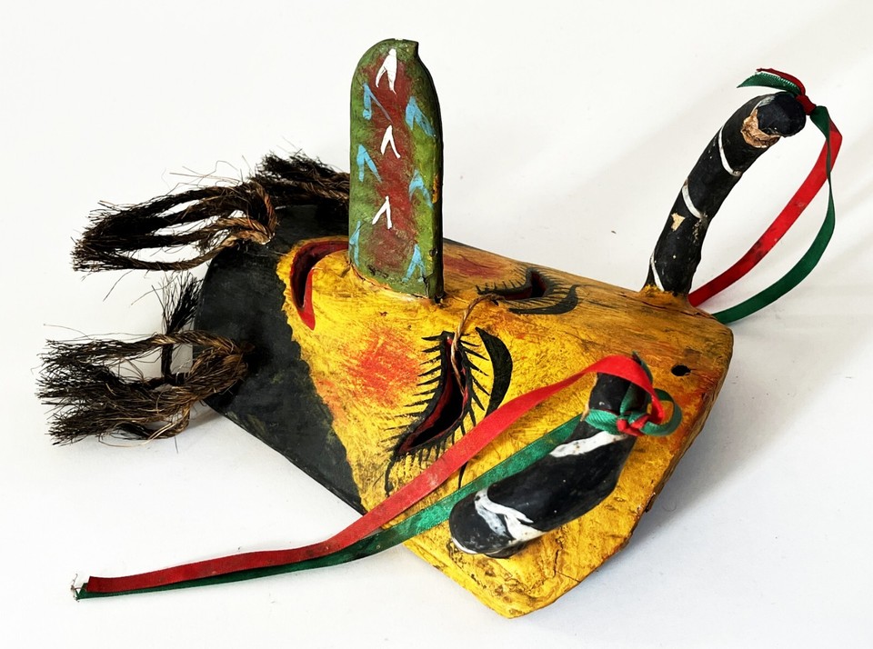 MEXICAN FOLK ART WOOD HORNED BEARDED BULL DIABLO DEVIL DEMON FESTIVAL ...