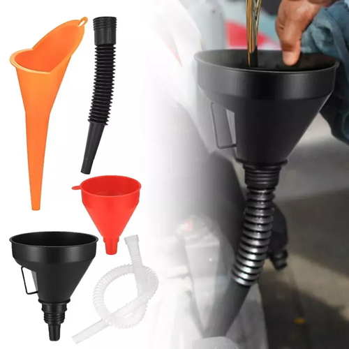3x Fuel Funnels Set Plastic Long Neck Oil Funnels with Detachable Spout ...