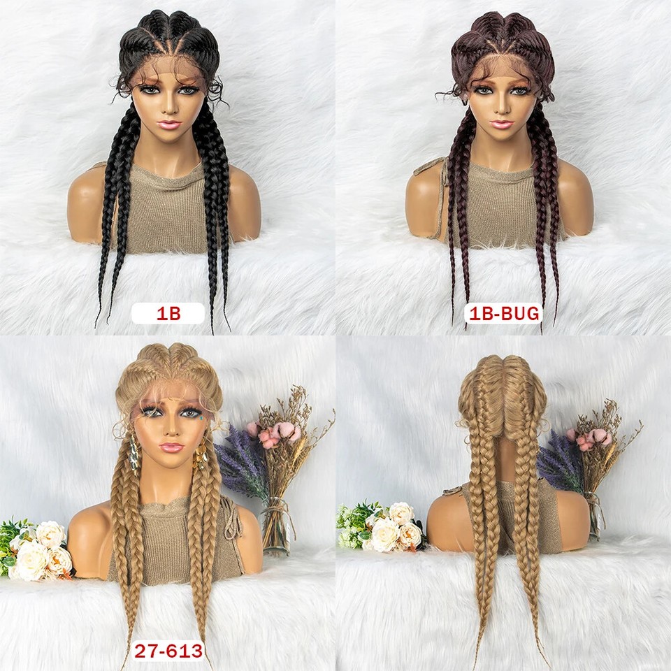 26 Inches Synthetic Wig Lace Front Dutch Twins Cornrows Braid Wig With ...