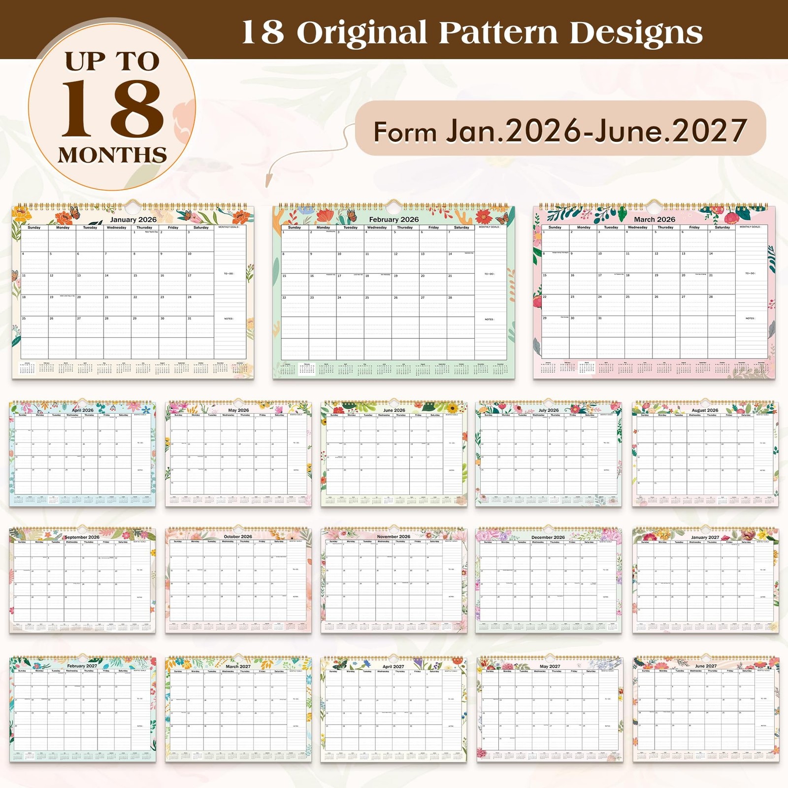 2026 Wall Calendar 2026-2027, 18 Month Large Calendar from
