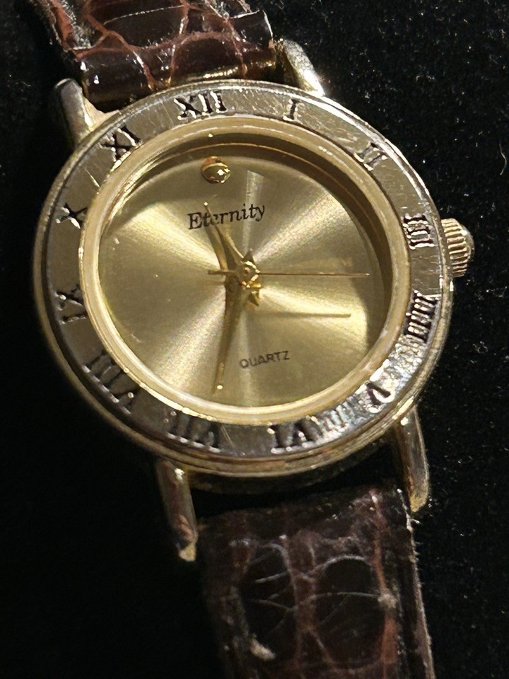 Vintage Eternity Quartz Watch Gold Tone Roman Bezel Sunburst Dial Runs ...