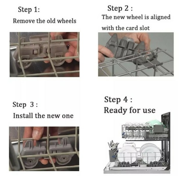 (4 Packs)w10195417 Dishwasher Wheels Lower Rack for Kenmore Whirlpool ...