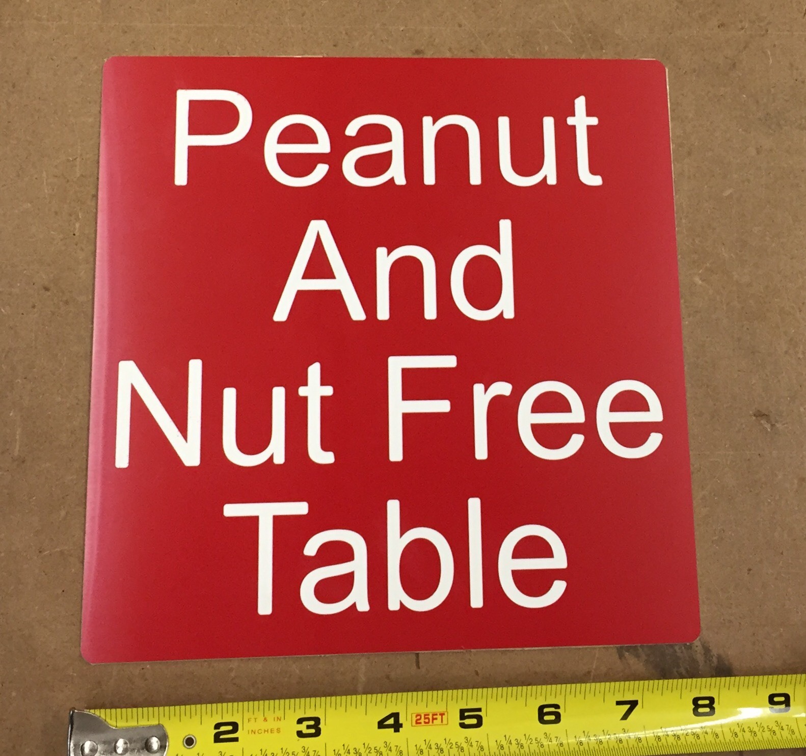 Rowmark Engraved Red/White Peanut / Nut Free Table. Safety Sign For ...