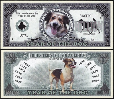 Dog Million Dollar Bill, Year of the Dog - Lot of 2 Bills | eBay