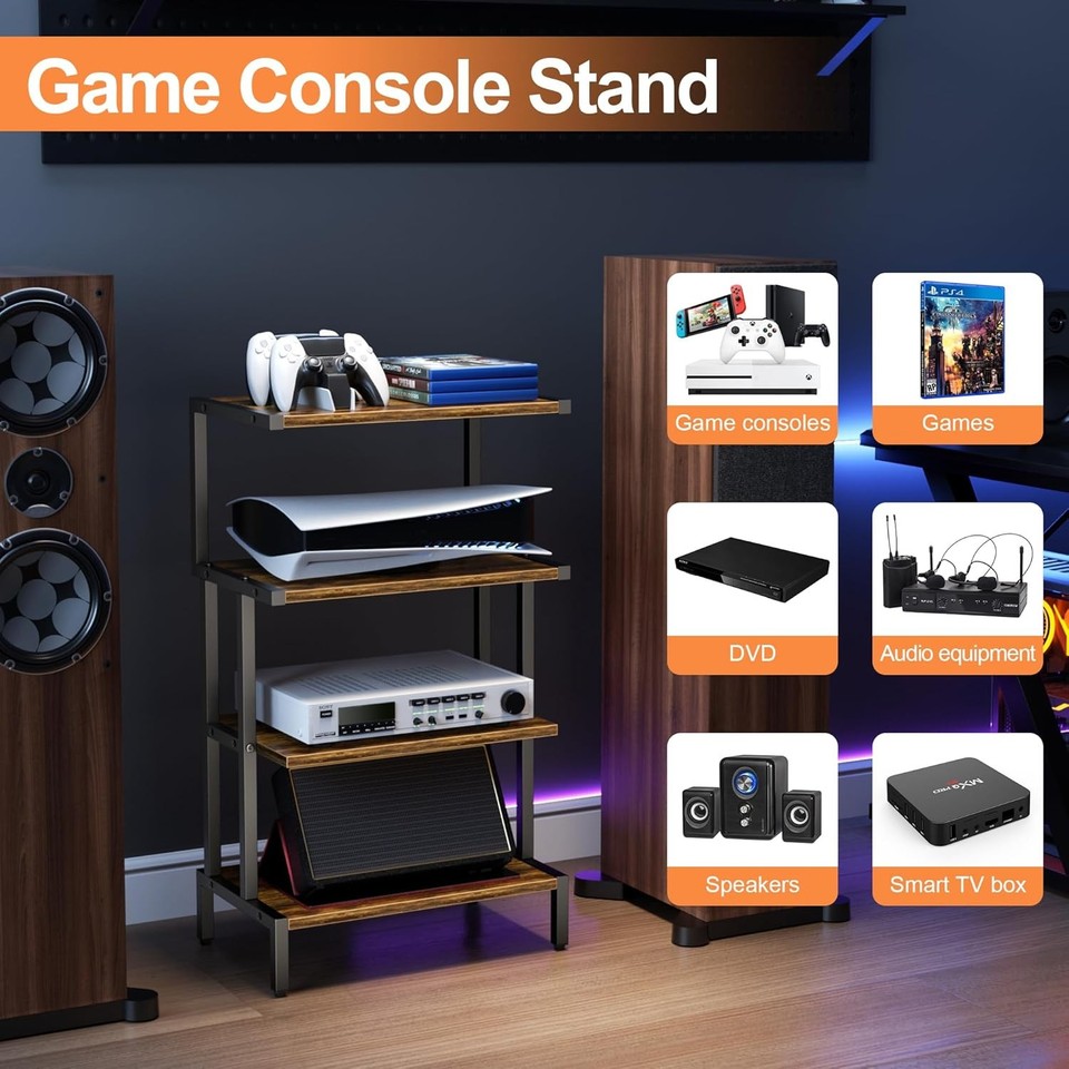 Game Console Stands 4-Tier Stereo Stand Cabinet Gaming Entertainment ...