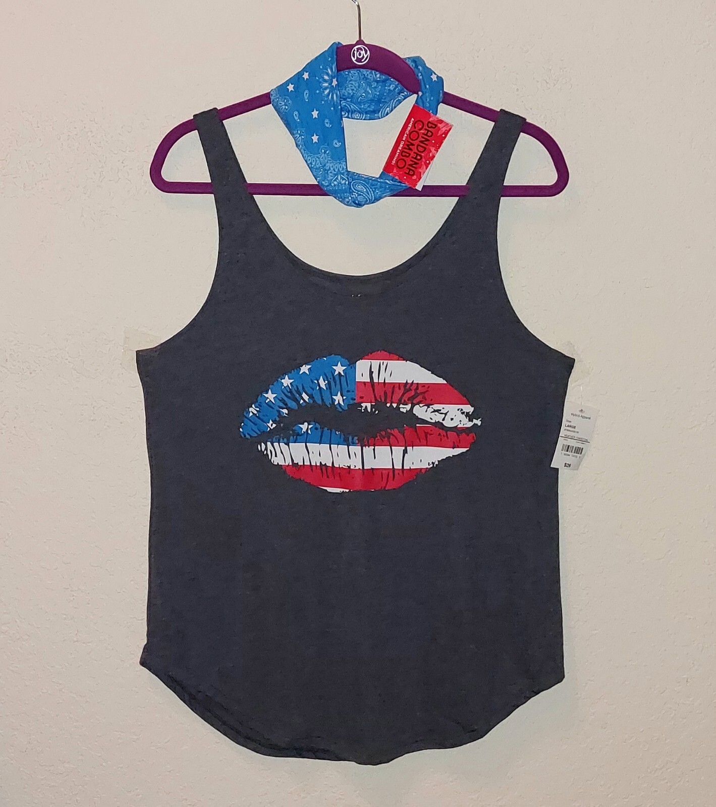 Graphic Tank Top American Flag Lips Patriotic L Charcoal Includes ...
