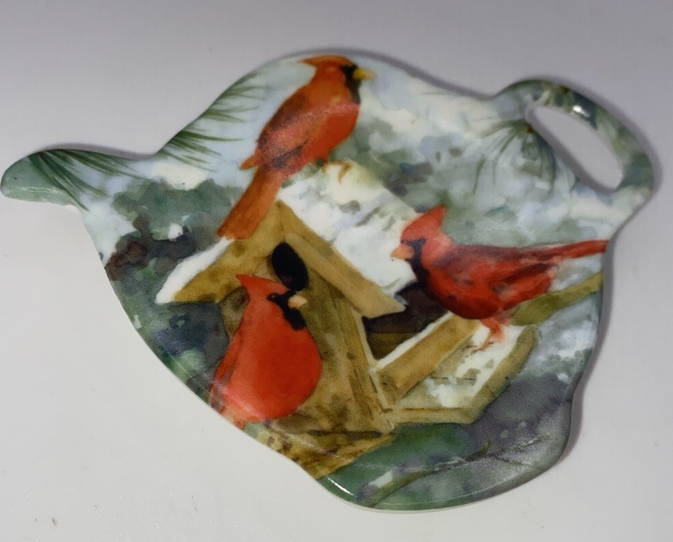 3 Cardinals At Snow Covered Birdhouse Teabag Holder/Spoon Rest, Italy ...