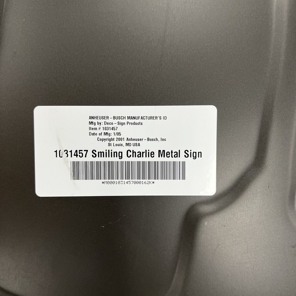 *2005* Metal Tin Beer Sign - Smiling Charlie by Anheuser Busch #1031457 ...