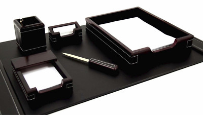WESTMINSTER 6-PIECE WOOD AND BLACK LEATHER DESK SET | eBay