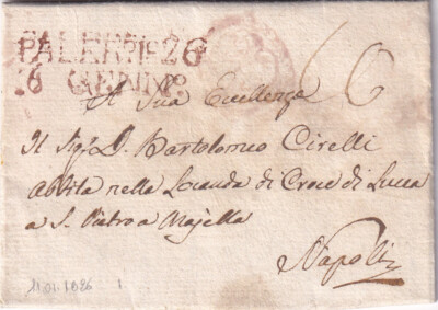 C7913-REGNO DELLE DUE SICILIE, PREF.,DA PALERMO ( ANN. MARRONE + DATA ...