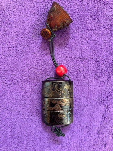 Small Inro Antique Edo Gold Landscape Lacquerware Netsuke Flower Wood ...