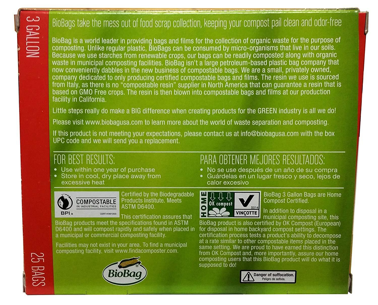 BioBag Premium Compostable Food Scrap Bags, 3 Gallon, 25 Count | eBay