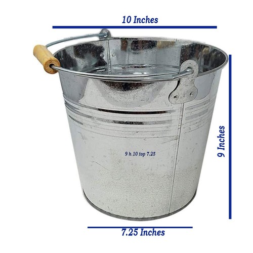 Large 2 Gallon Metal Bucket 3 Pack Pail Tins Silver W/Wood Handle for ...