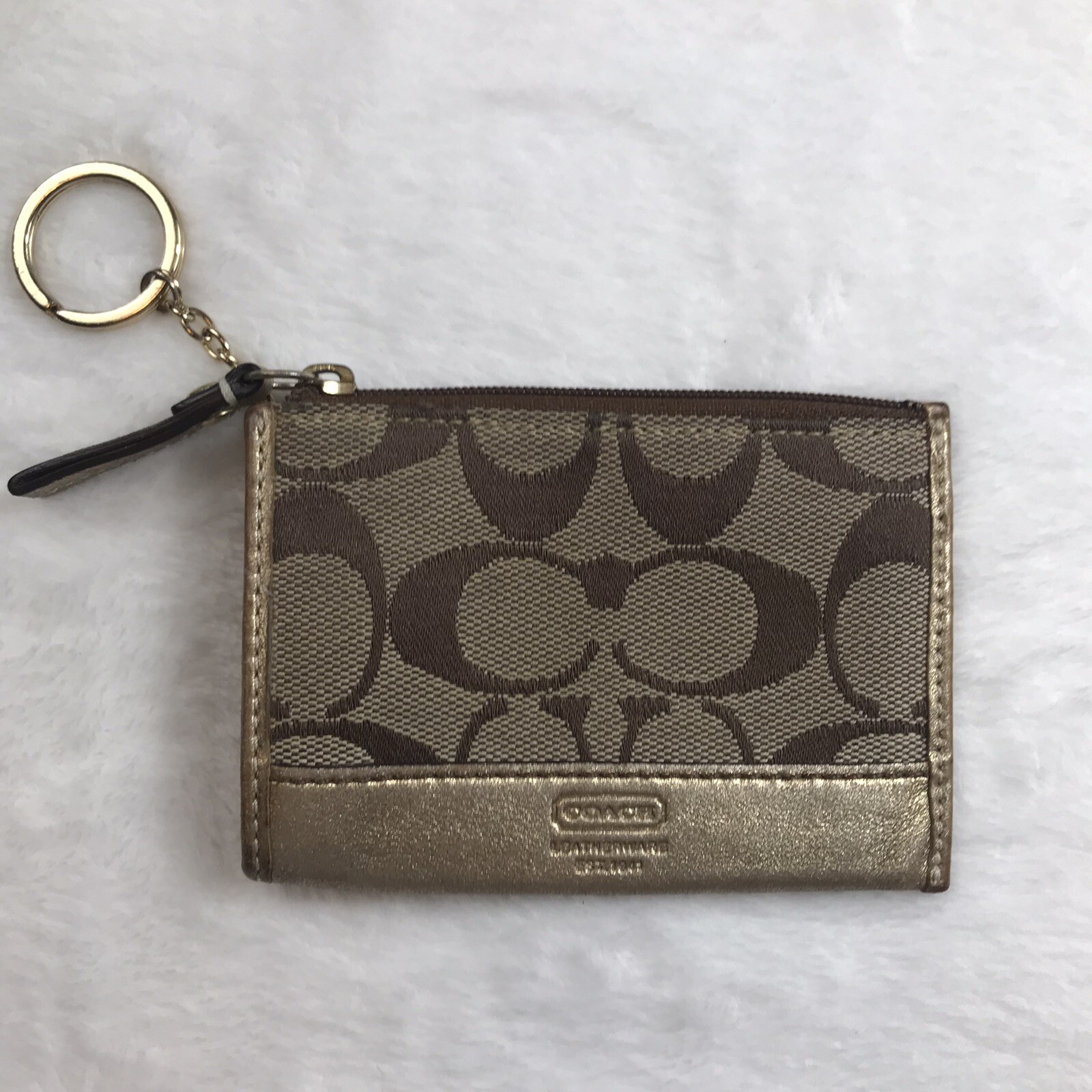 Coach Logo Canvas Leather Coin ID Card Wallet Key Cha… - Gem