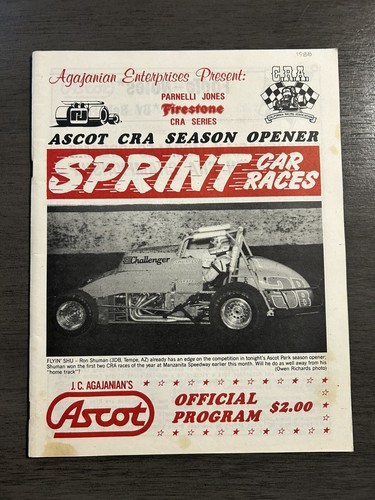 1988 Ascot Speedway CRA USAC Sprint Car Racing Program Ron Shuman ...