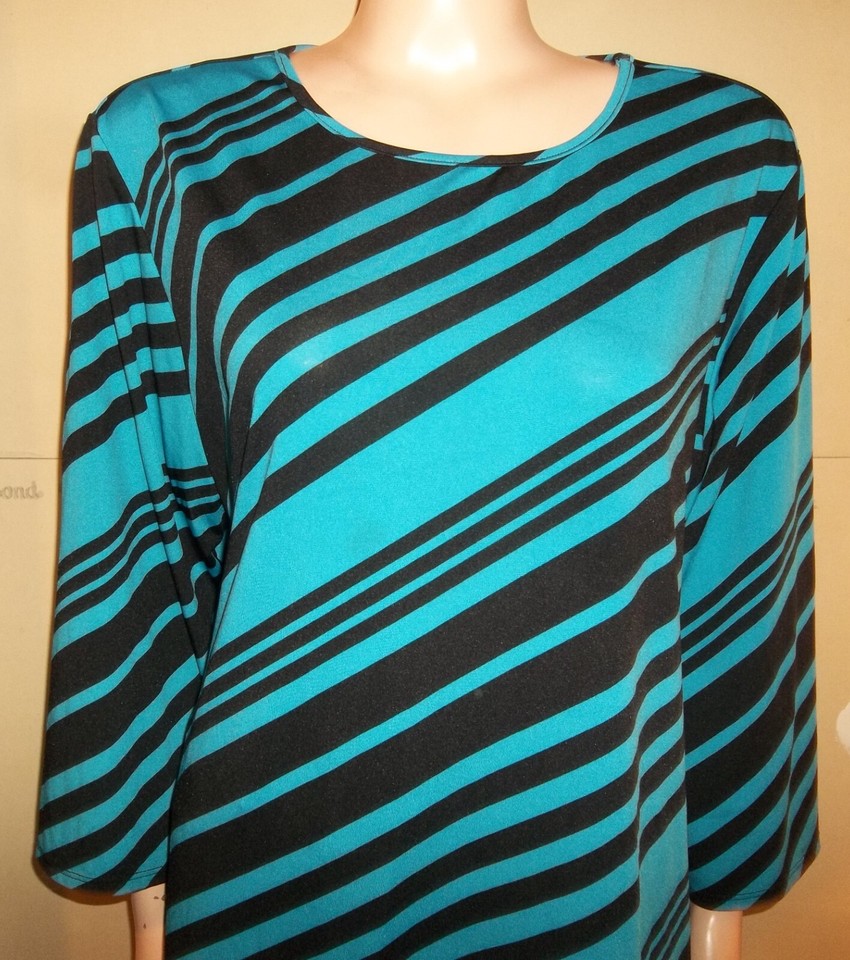 ANTHONY RICHARDS PLUS SIZE 3/4 SLEEVE TURQUOISE AND BLACK STRIPED TUNIC ...