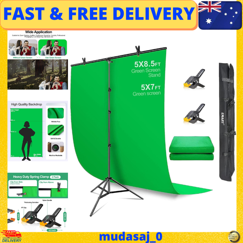 EMART Green Screen Backdrop with Stand, 5 x 8.5ft/1.5x2.6m T-Shaped ...