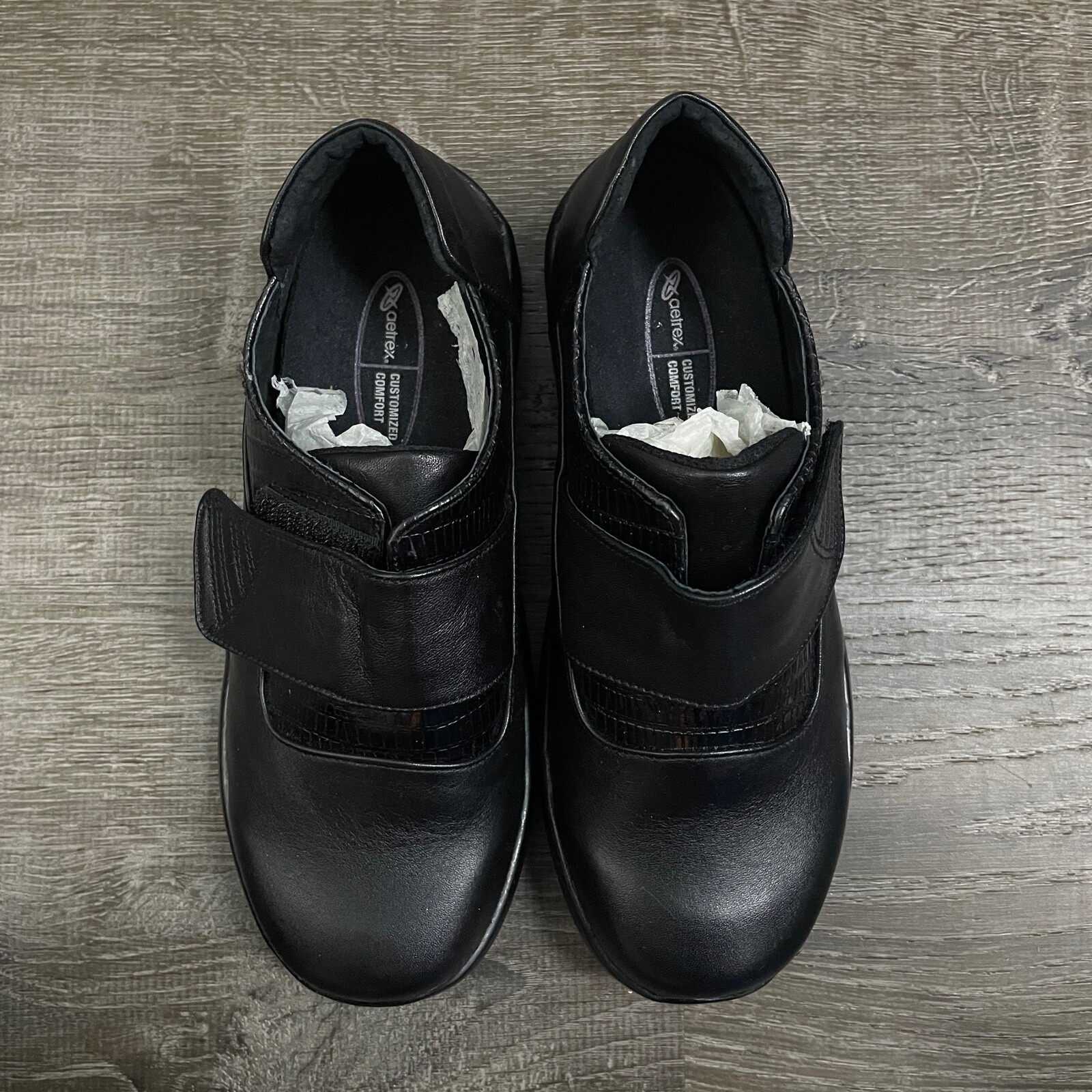 New Aetrex Womens Shoes Clog Black Strap Slip On Leather Low Top Size 4 ...