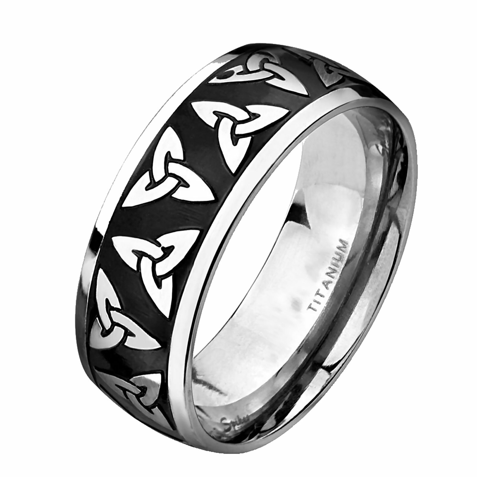 Dark Trinity Knot Ring Mens Black Titanium Celtic Triquetra Band Sizes ...
