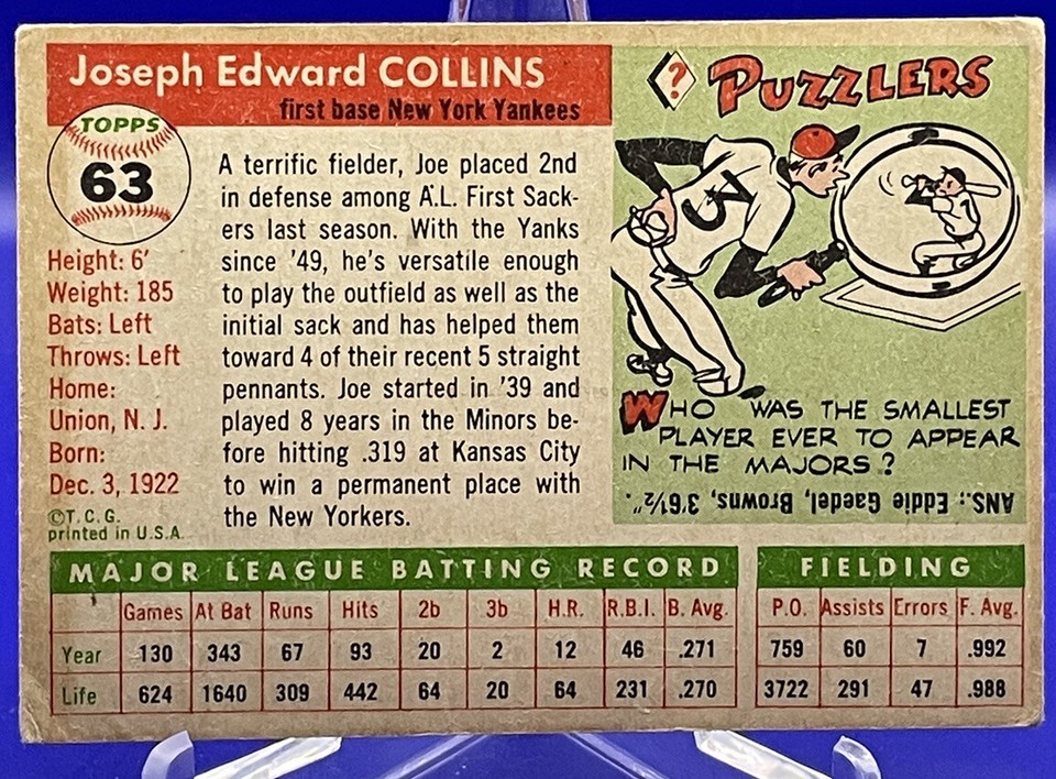 JOE COLLINS NEW YORK YANKEES 1955 TOPPS #63 | eBay