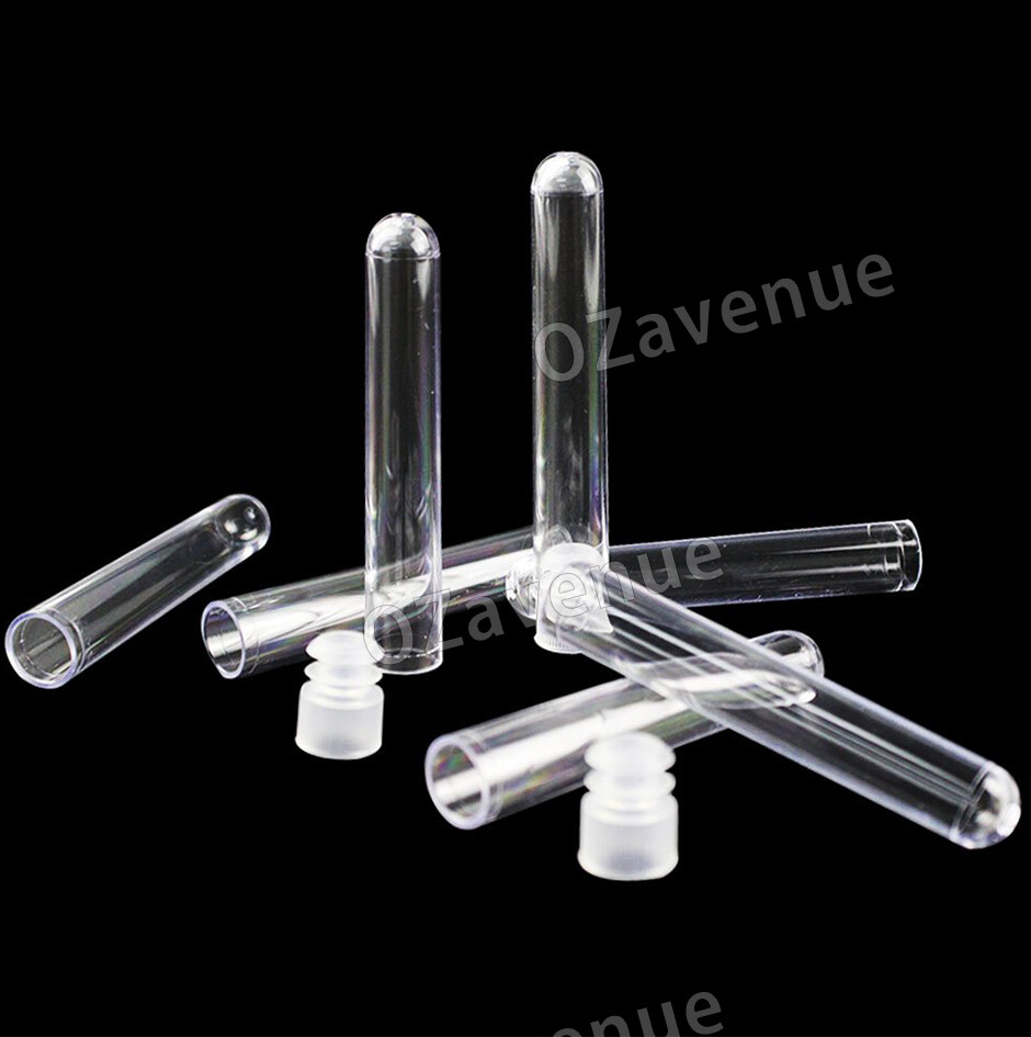 Clear Plastic Test Tube Set with Push Caps Sample Containers Vials 12 ...