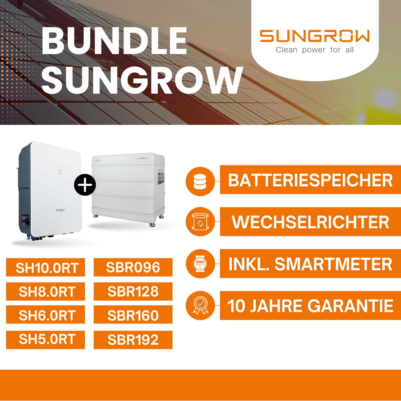 Sungrow Komplett Set Auswahl SBR 096 128 160 190 224 + SH10.0RT 5 6 8 ...