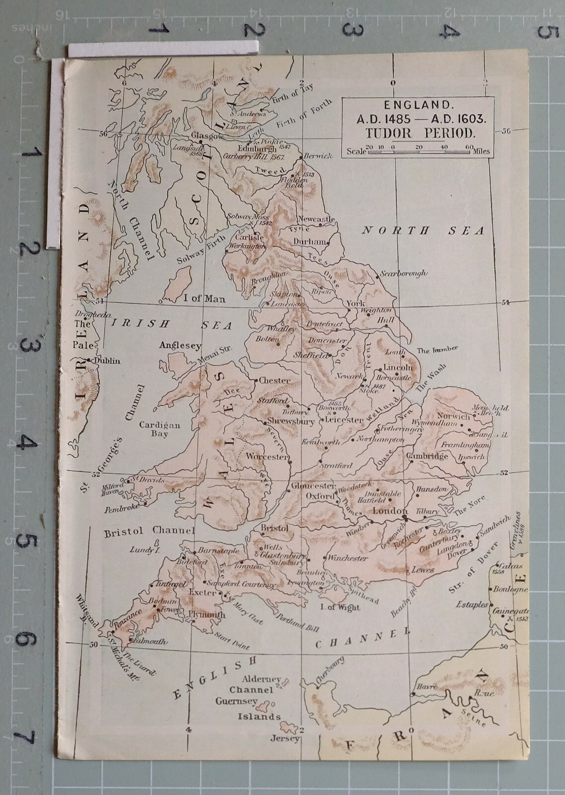 MAP ENGLAND 1485 AD - 1603 AD TUDOR PERIOD WALES DURHAM SHREWSBURY ...
