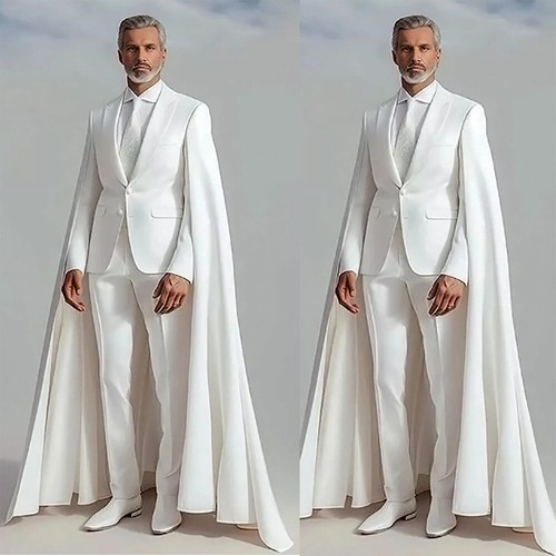 Business Men Suits Single Breasted Tuxedo Peak Lapel Cocktail Long Cape ...