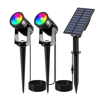 Color Changing Solar Spot Lights Outdoor RGB LED Landscape Lights IP65 ...