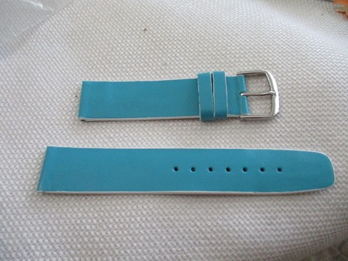 GENUINE leather watchstrap watch band strap 18mm nickel turquoise white ...