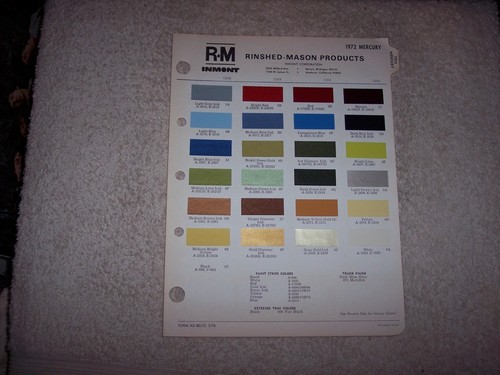 1972 MERCURY EXTERIOR R-M PAINT CHIP COLOR CHART #340 | eBay