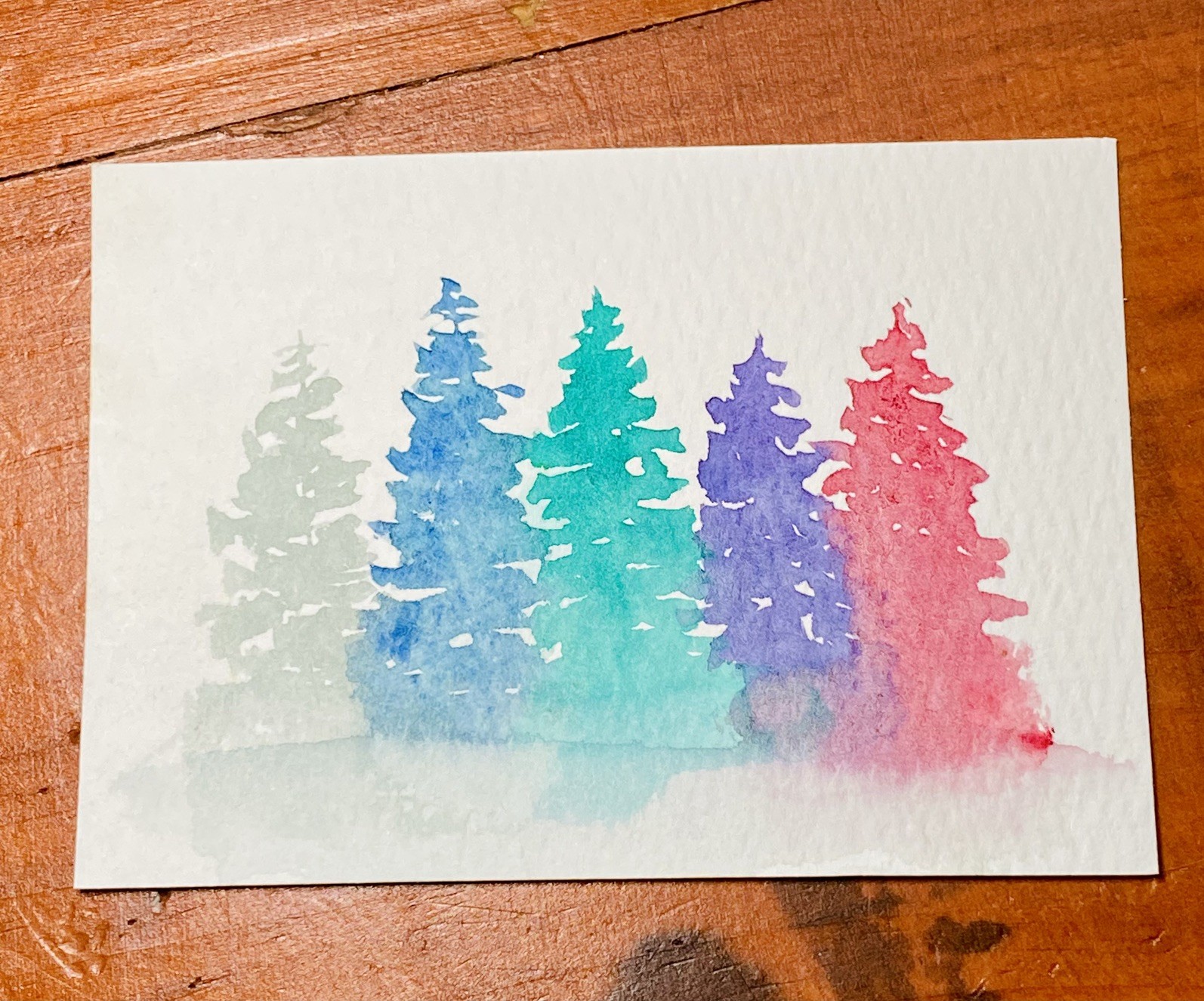 ACEO Original Watercolor Painting By Sabrina Graham “Colorful Trees” | eBay