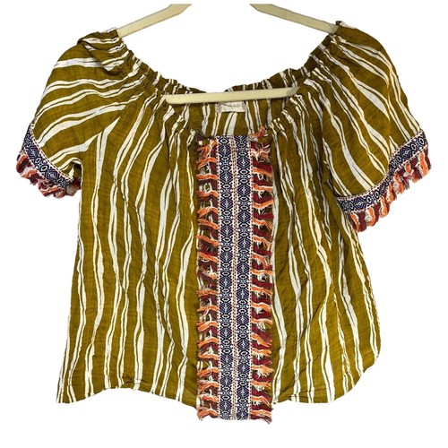 Altar'd State Shirt Top Women's Small Short Sleeve Boho Fringe Dark ...