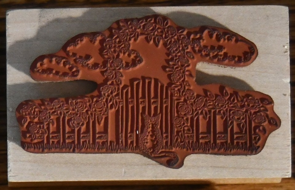Embossing Arts Cat Kitten Waiting at the Fence Gate Rubber Stamp Clouds ...