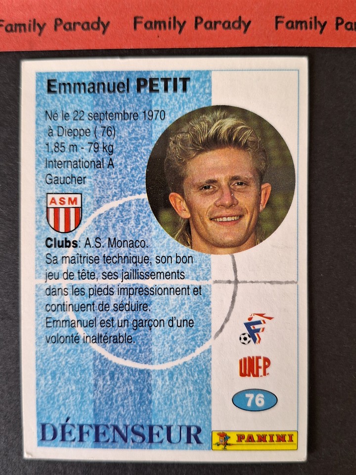 Emmanuel Petit AS Monaco 1994 Panini Card UNFP #76 French | eBay