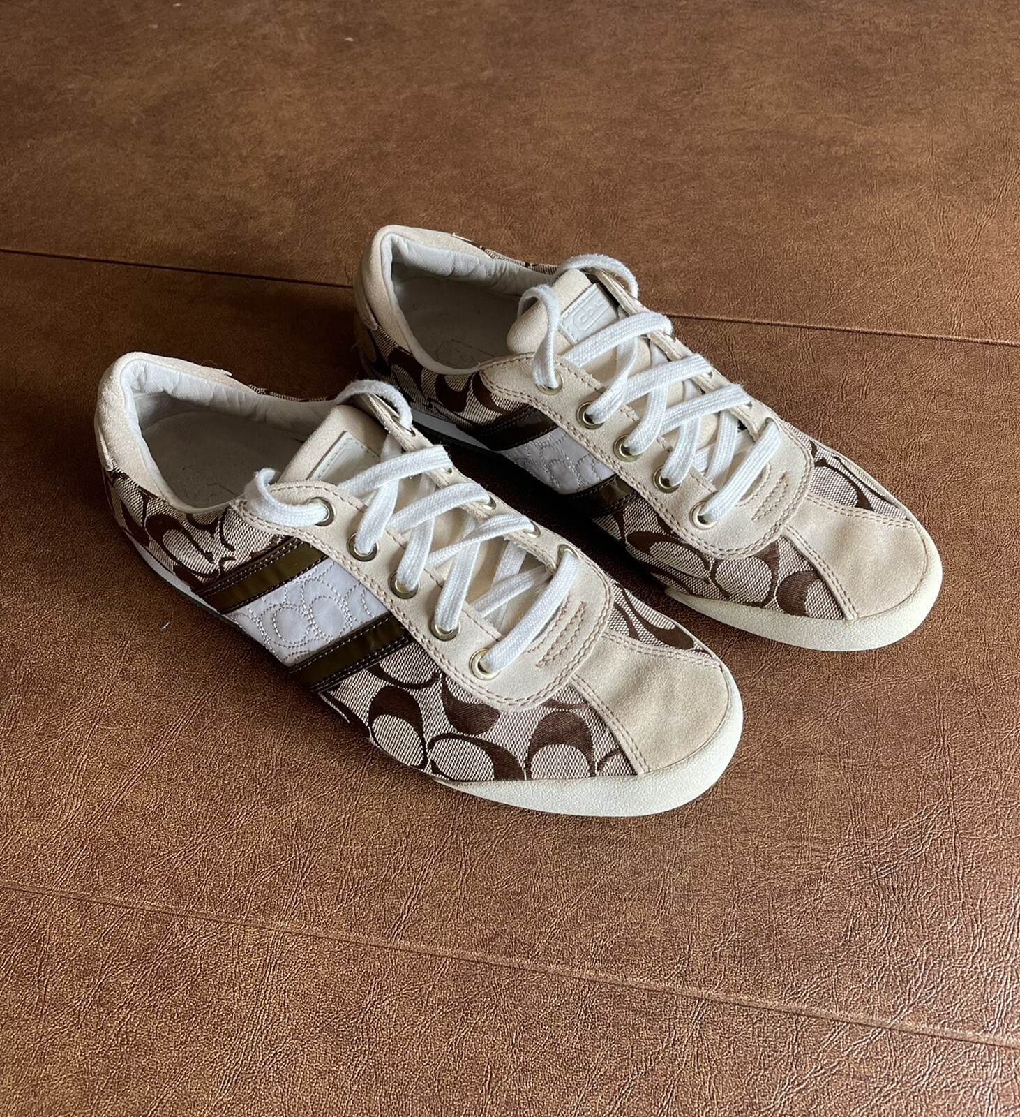 Coach 9M Megan Signature Jacquard Beige Canvas Leathe… - Gem