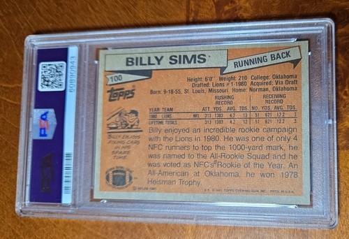 1981 Billy Sims Topps Rookie ~ PSA 8 ~ Detroit Lions ~ Sooners | eBay