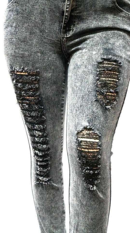Womens Plus Size Jeans Distressed Black Denim skinny ripped Stretchy ...