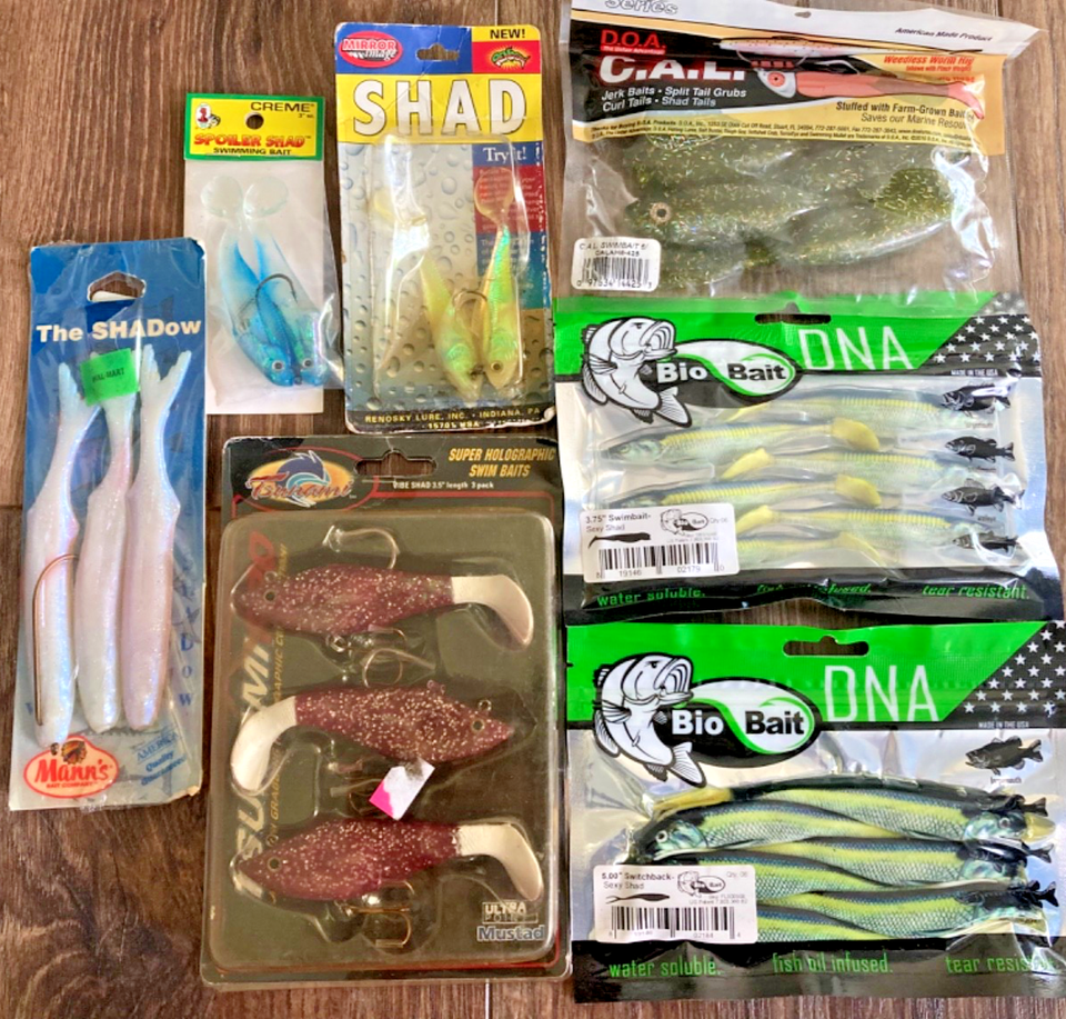 NEW LOT 7 PKS HOLOGRAPHIC DNA BIO BAITS FISH MANN’S SWIMBAITS SOFT ...