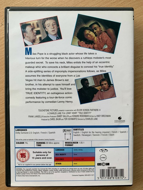 True Identity DVD 1991 Crime Comedy With Lenny Henry as a White Man for ...