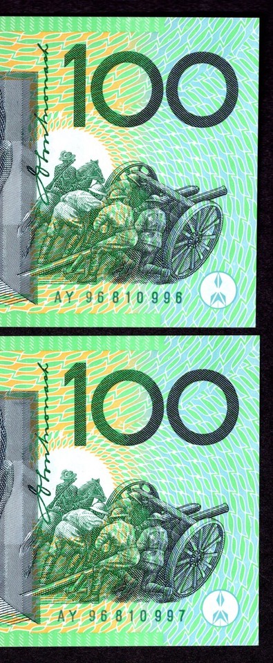 1996 PAIR CONSEC. AUSTRALIAN ONE HUNDRED DOLLAR *TEST* NOTES ...