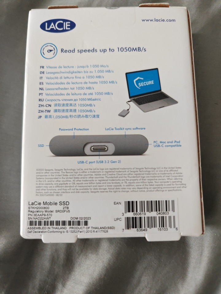 LaCie 2TB Mobile SSD Secure USB-C Drive High Performance External ...