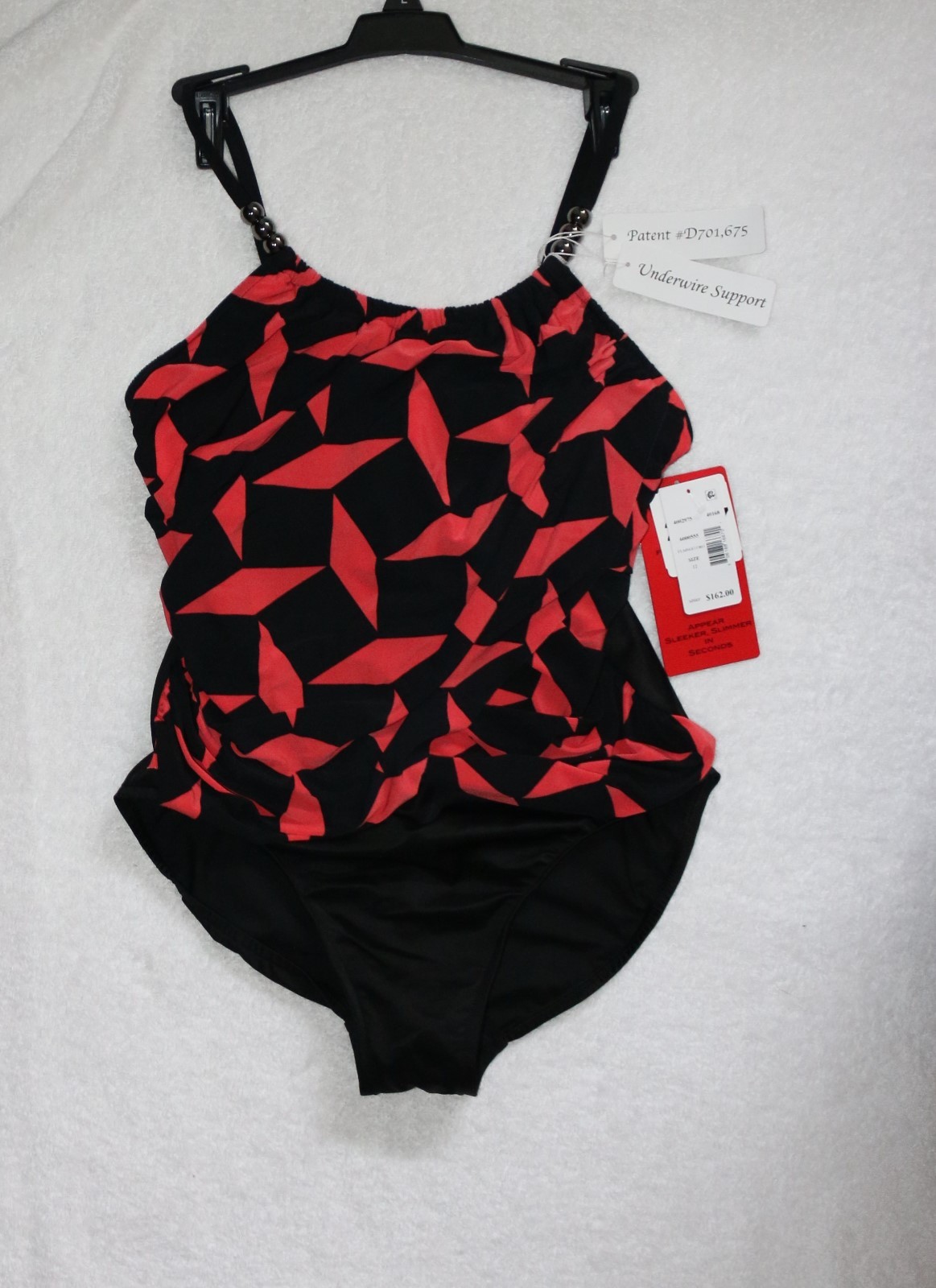 Magic Suit by Miraclesuit Lisa Underwire Sz 12 Red/Black Print Rtl $162 ...