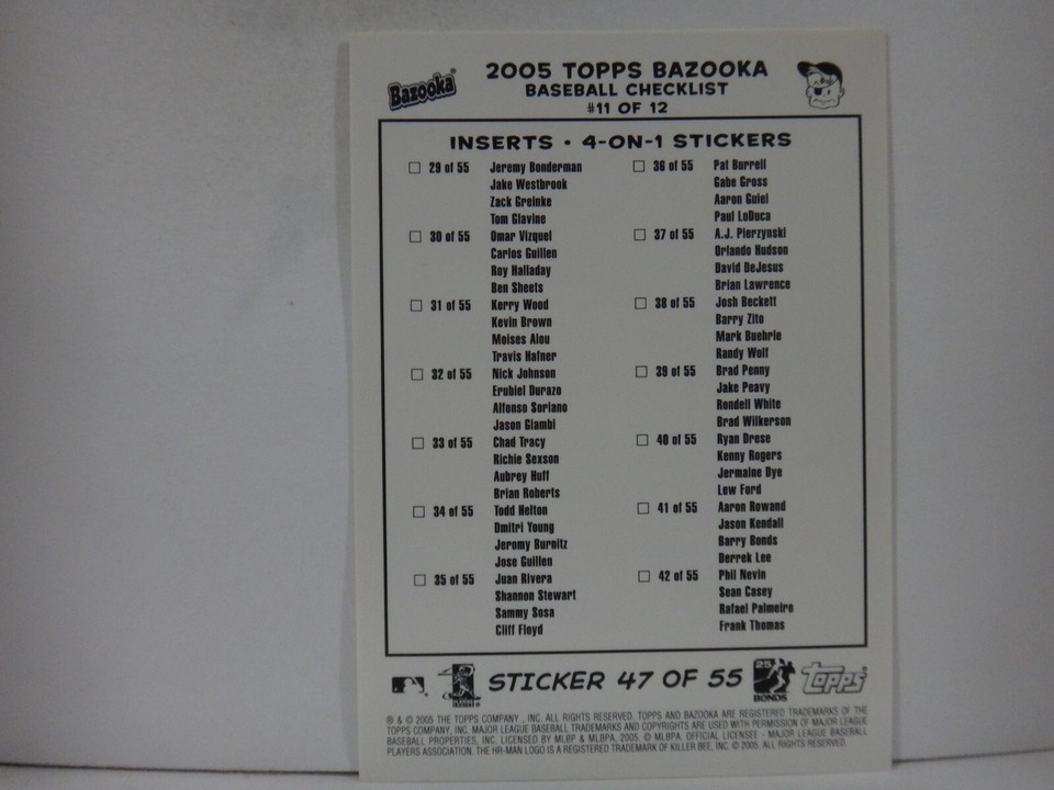 2005 Bazooka 4 on 1 Stickers Val Majewski Casey Kotchman Ryan Howard ...